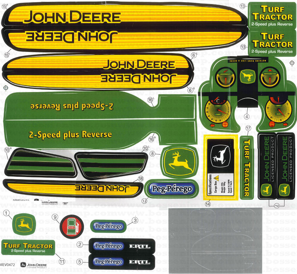 Decal John Deere Turf Tractor plastic Pedal Tractor - DPJ3428 - Midwest ...