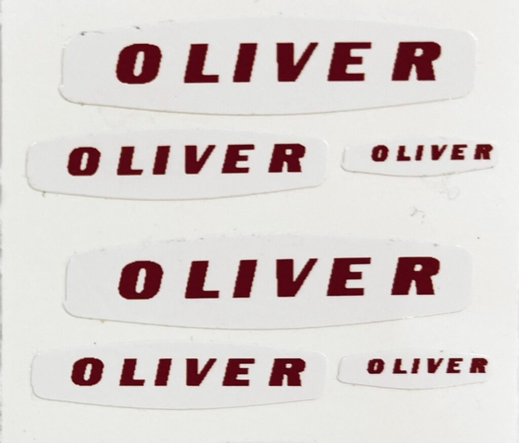 Decal Oliver Set, Red on White - 1" DO940 - Midwest Decals & Farm Toys
