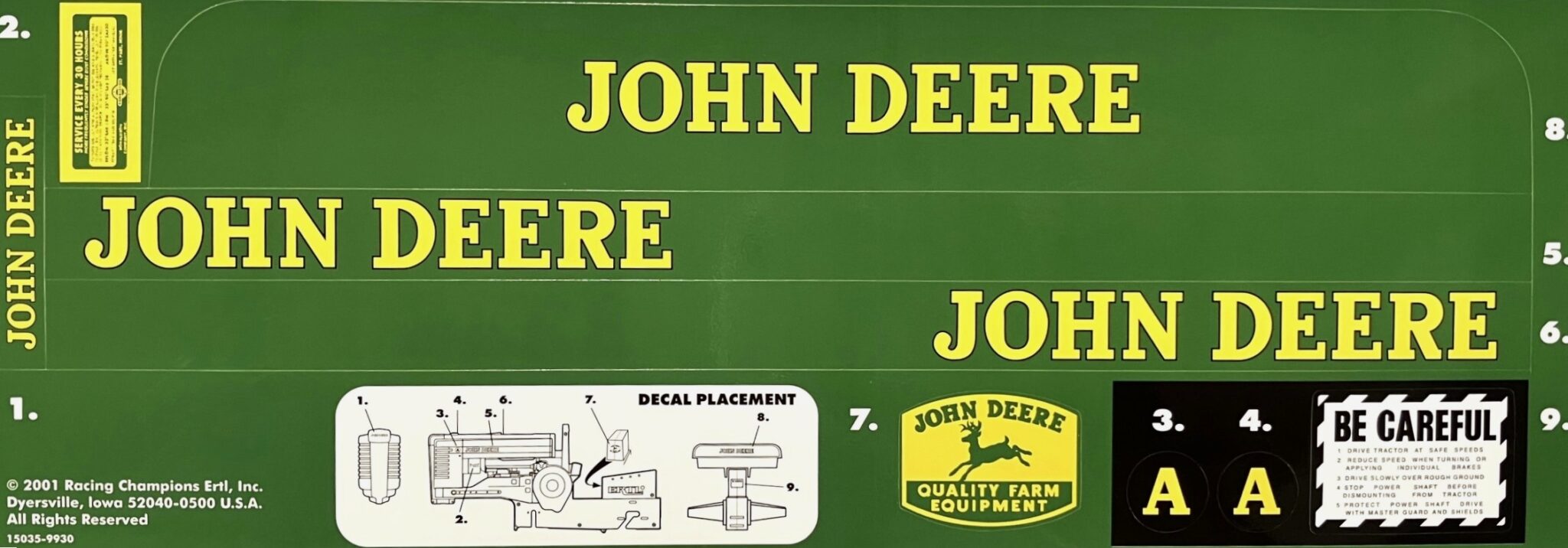 Decal John Deere A, 1990's Pedal Tractor Set - DPJ2001 - Midwest Decals ...