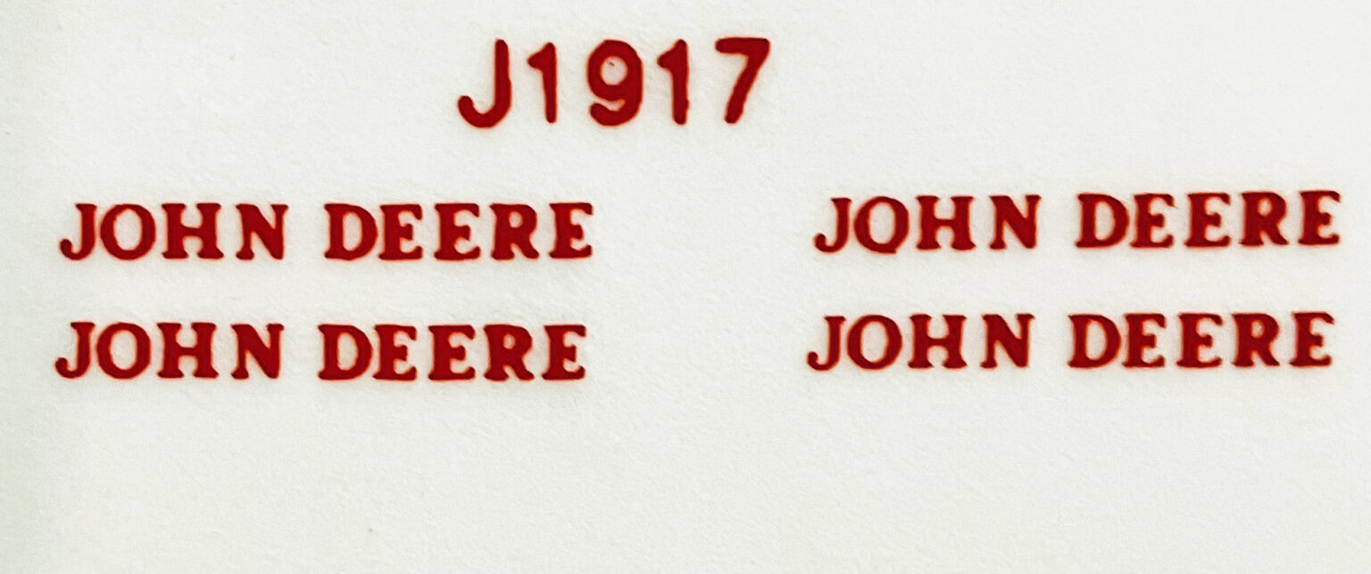 Decal John Deere Red set of 4 - 5/8" - DJ1917 - Midwest Decals & Farm Toys