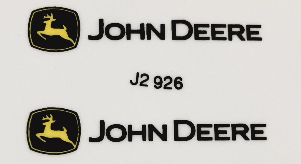 Decal John Deere Logo - Yellow Deer, Black Background and Name 1 3/4 ...