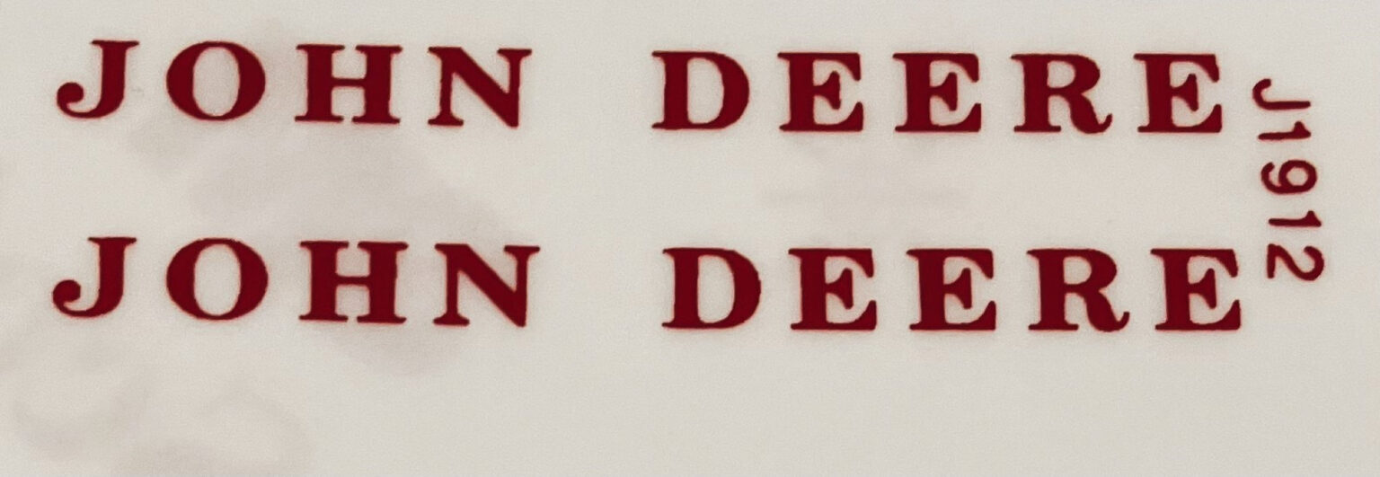 Decal John Deere (red) Large 1 15/16" DJ1912 - Midwest Decals & Farm Toys