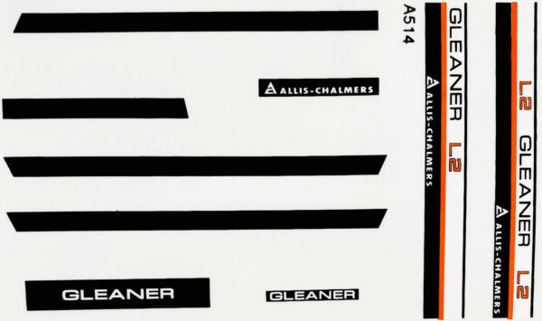 Decal 1/32 Allis Chalmers Gleaner L2 Set DA514 - Midwest Decals & Farm Toys