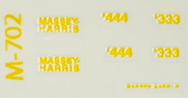 Decal 1/64 Massey Harris 444, 333 DM702 - Midwest Decals & Farm Toys