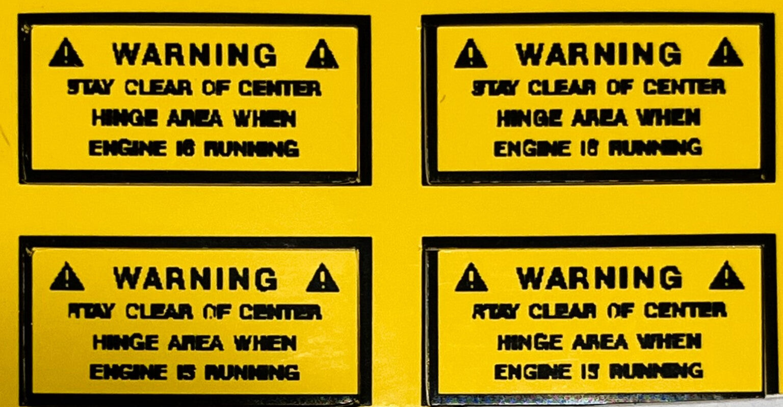 Decal 1/16 WARNING Yellow DX708 - Midwest Decals & Farm Toys