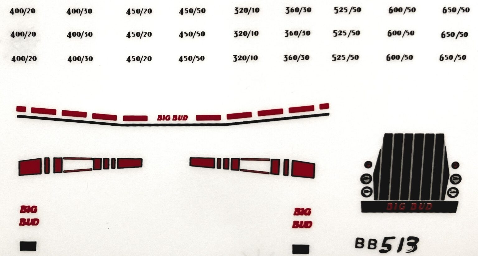 Decal 1/64 Big Bud 450/50 Set (red stripes) - DBB513 - Midwest Decals ...