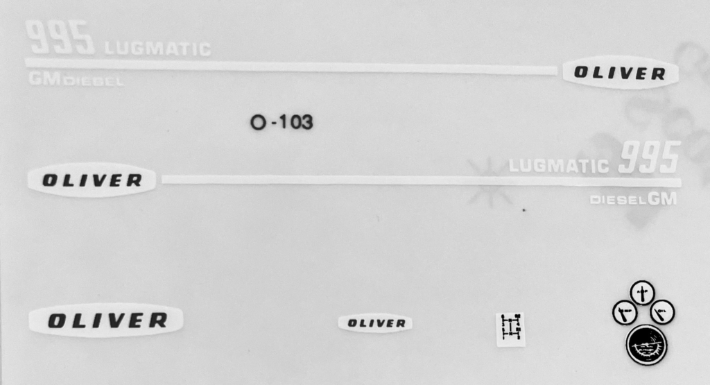 Decal 1/16 Oliver 995 Lugmatic DO103 - Midwest Decals & Farm Toys