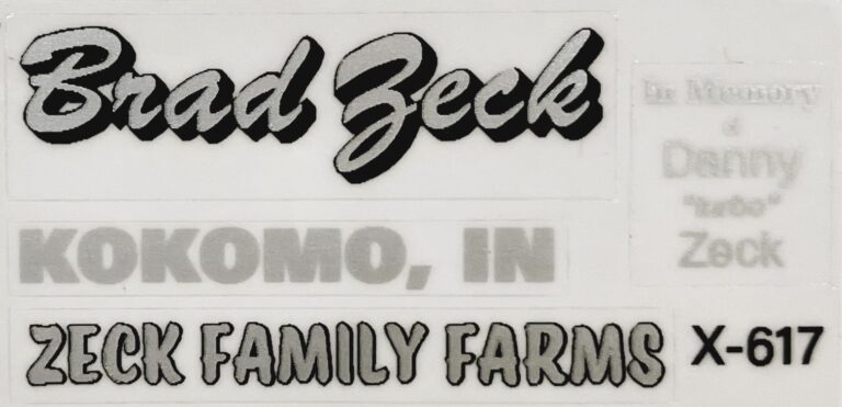 Decal 16 Zeck Family Farms Puller Decal DX617 - Midwest Decals & Farm Toys